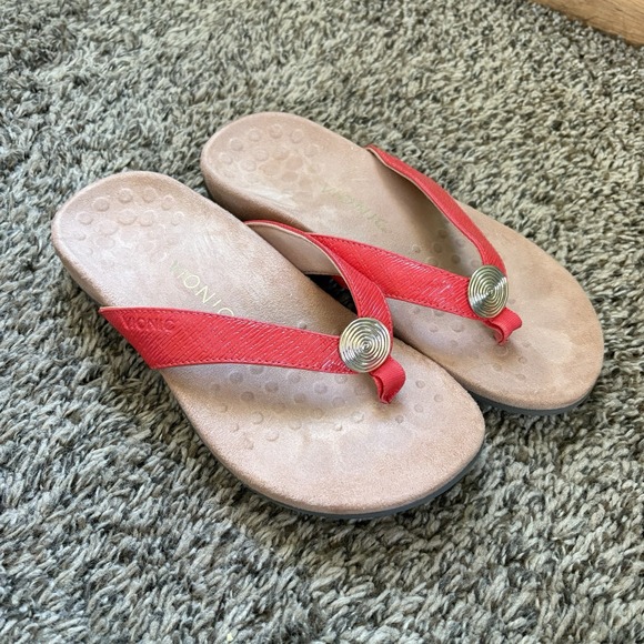 Vionic | Shoes | Vionic Hilda Red Leather Woven Thong Sandals Size 6 ...